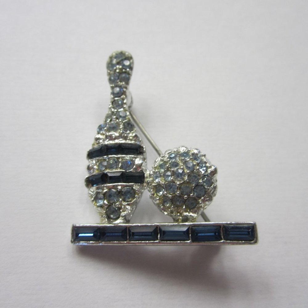 Vintage Bowling Ball & Pin Brooch - Gem